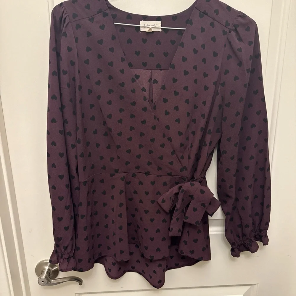meraki | Tops | Meraki Plum Heart Pattern Blouse | Poshmark